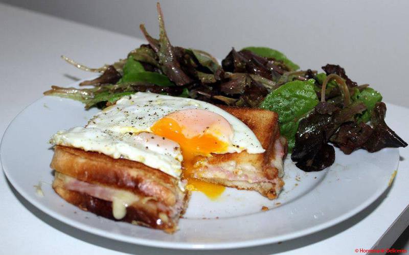 Recette Croque-Madame au Gruyère & salade mélangée pas chère et simple ...