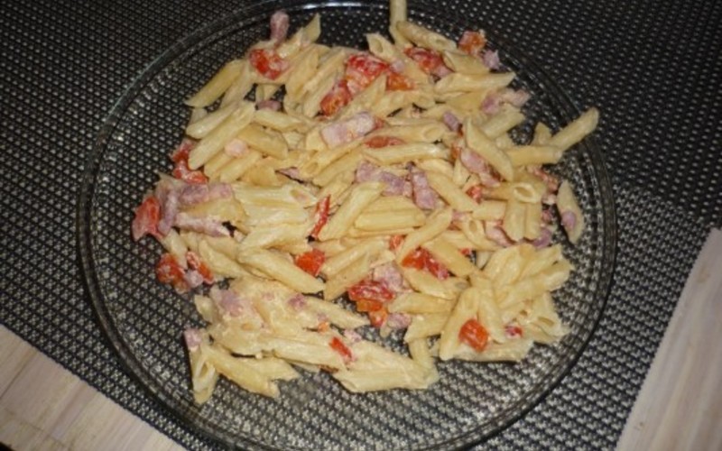 Recette Pâtes à la crème, lardons, poivrons pas chère et express ...